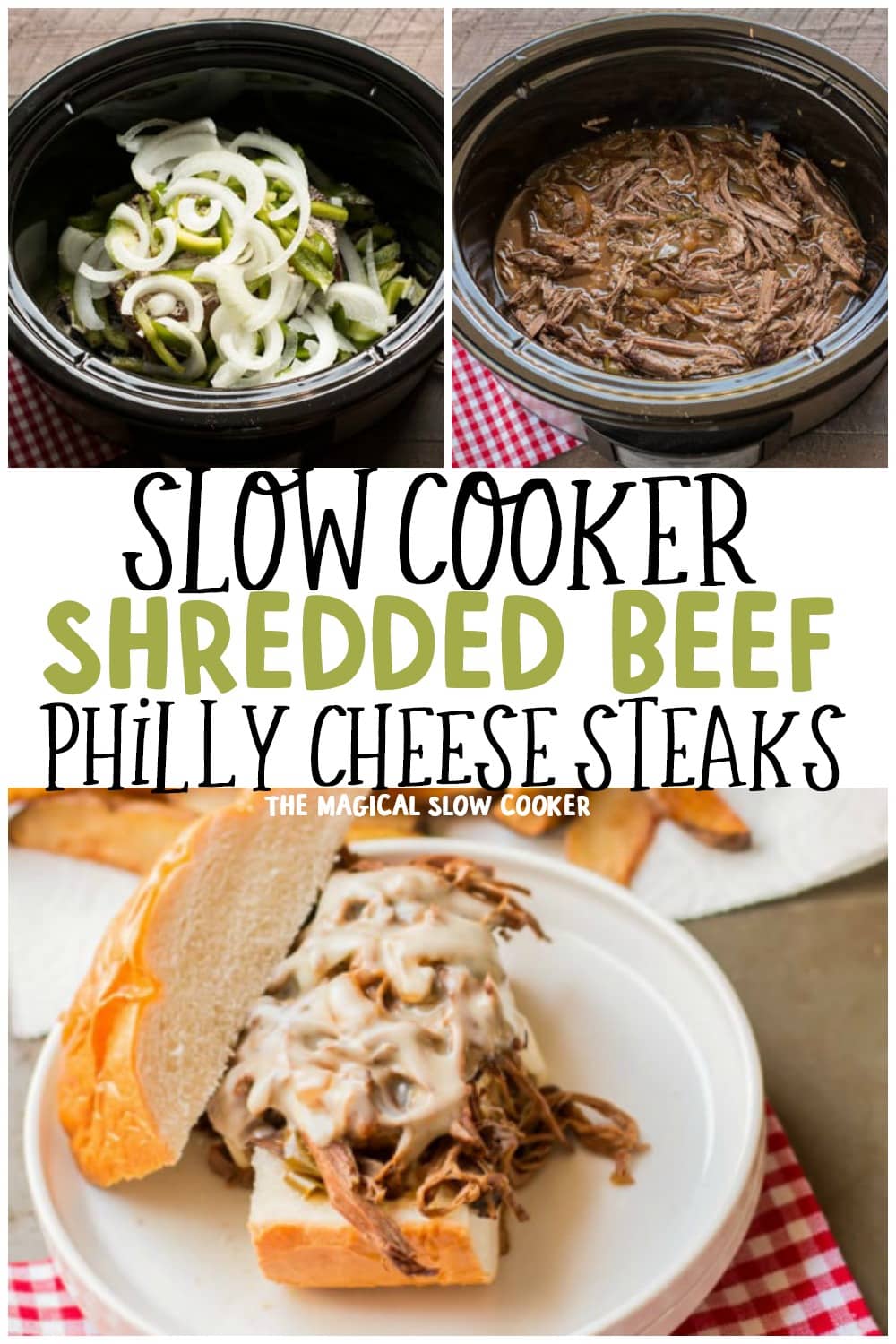 Slow Cooker Shredded Beef Philly Cheese Steaks - The Magical Slow Cooker