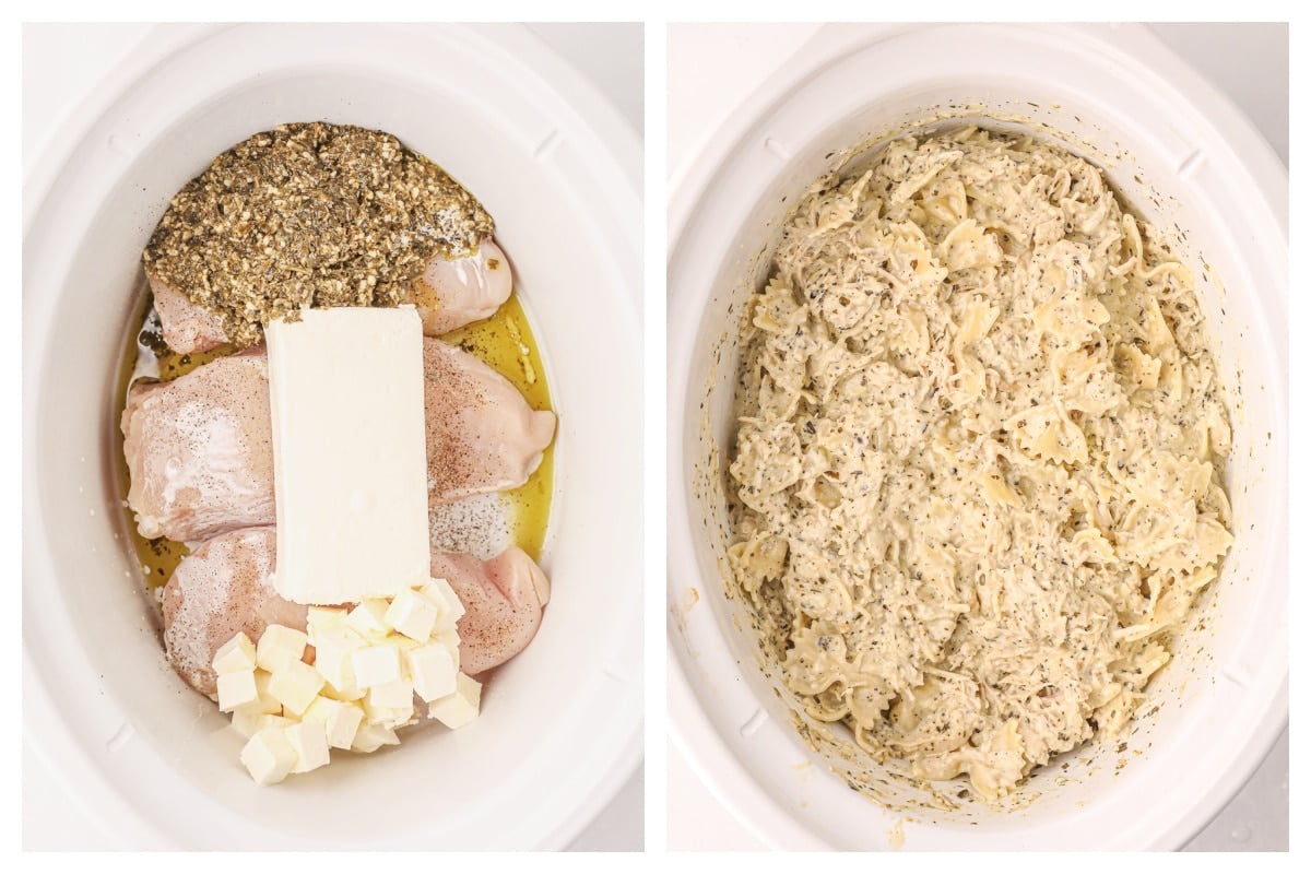 Slow Cooker Creamy Pesto Chicken Pasta - The Magical Slow Cooker