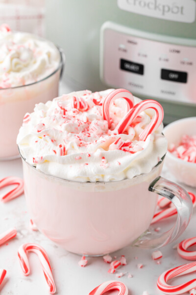Candy Cane Hot Chocolate - The Magical Slow Cooker
